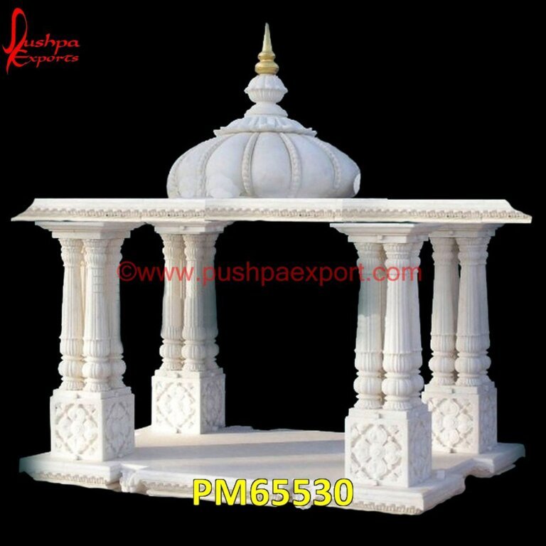 White Marble Mandir With Pillar Silver Furniture, White Metal Furniture ...
